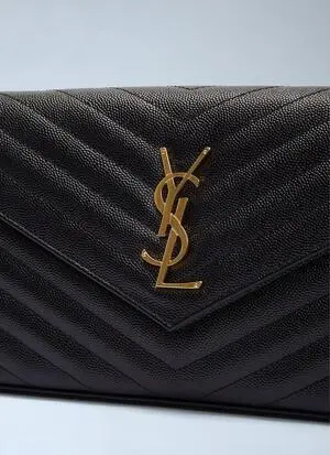 Saint Laurent Cassandre Matelassé Chain Wallet - Black