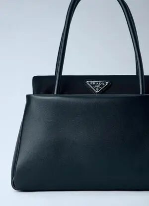 Prada Smooth Leather Handbag With Re-nylon Flap