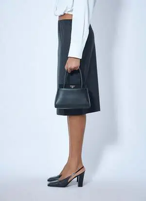 Prada Smooth Leather Handbag With Re-nylon Flap