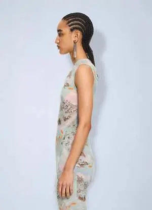 Off-White Light Jersey Storytelling Sleeveless Dress