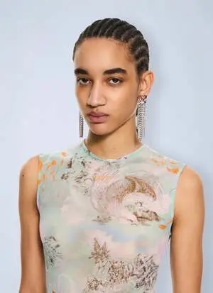 Off-White Light Jersey Storytelling Sleeveless Dress