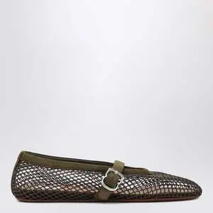 Alaïa Flat Ballerinas In Mesh And Suede Leather - Green