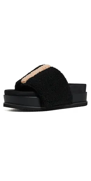 ROAM Fuzzy Stripe Stacked Sandals - Black/beige