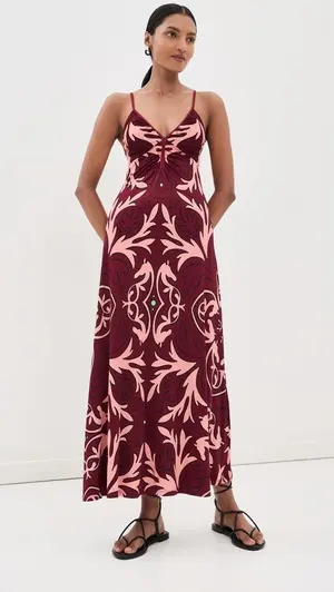 Johanna Ortiz Nuestra Tierra Ankle Dress With V-neck And Ruched Detailing