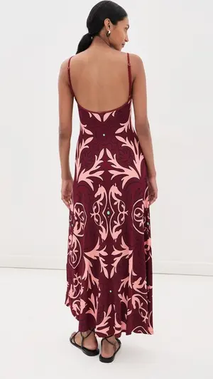 Johanna Ortiz Nuestra Tierra Ankle Dress With V-neck And Ruched Detailing