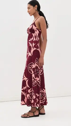 Johanna Ortiz Nuestra Tierra Ankle Dress With V-neck And Ruched Detailing