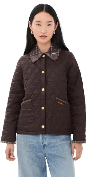 Barbour Icons Tartan Collar Cropped Liddesdale Quilted Jacket - Rustic/muted
