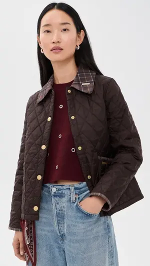 Barbour Icons Tartan Collar Cropped Liddesdale Quilted Jacket