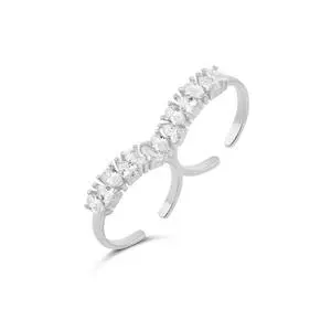 SHYMI Two Finger Pear Shape Ring - Silver