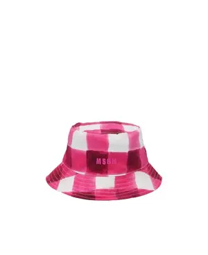 MSGM Gingham-check Bucket Hat - Pink