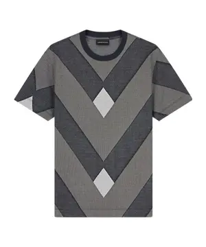 Emporio Armani Jacquard-knit Chevron T-shirt - Navy Blue/gray