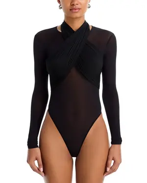 Wardrobe.NYC Crossover Bodice Mesh Bodysuit