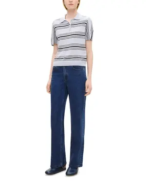 Theory Cashmere Striped Polo Top - Cool Fog Multi