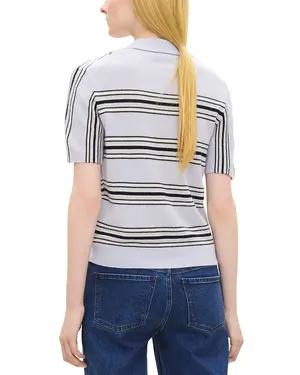 Theory Cashmere Striped Polo Top - Cool Fog Multi