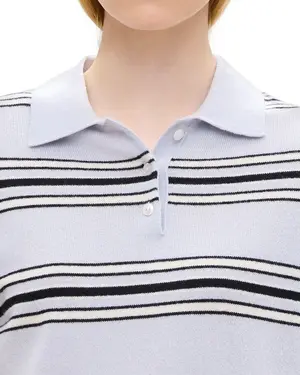 Theory Cashmere Striped Polo Top - Cool Fog Multi