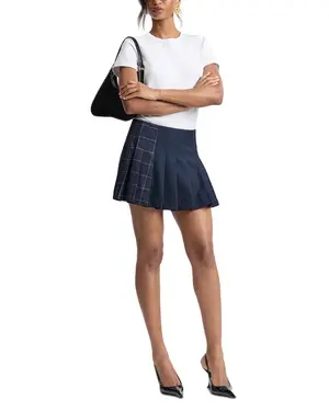 Avec Les Filles Windowpane Pleated Mini Skirt