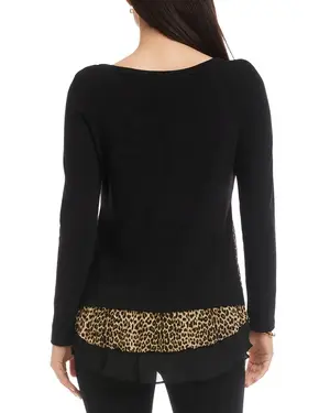 Karen Kane Layered Contrast Leopard Print Sweater