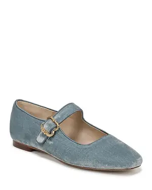 Sam Edelman Michaela Velvet Mary Jane Flats - Azure Blue