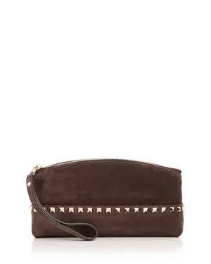 Valentino Garavani Suede Rockstud Wristlet Pouch - Brown