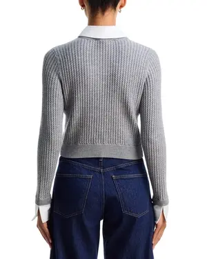 Alice + Olivia Dollie Collared Cashmere & Nylon Cardigan Sweater