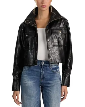 Alice + Olivia James Cropped Faux Leather Jacket - Black