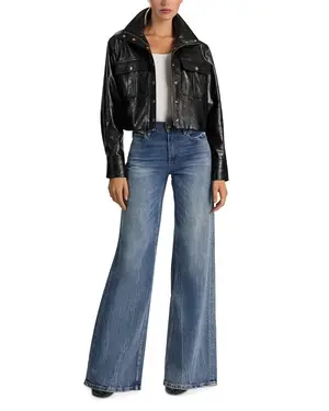 Alice + Olivia James Cropped Faux Leather Jacket - Black