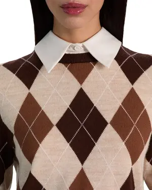Alice + Olivia Carolann Wool Blend Crewneck Sweater With Cotton Stretch Collar