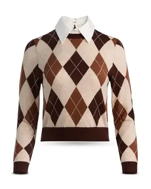 Alice + Olivia Carolann Wool Blend Crewneck Sweater With Cotton Stretch Collar