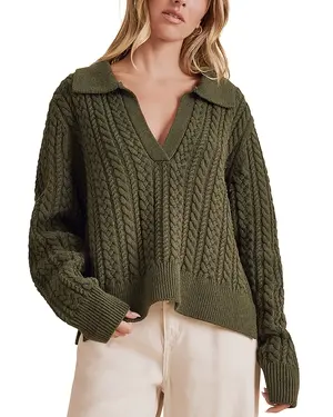 Splendid Jenson Cable Knit Polo Sweater - Pine