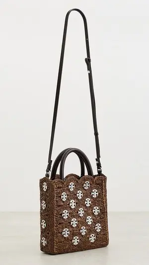 Rabanne Small Raffia Tote Bag With Signature 1969 Discs - Brown/silver