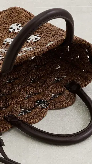 Rabanne Small Raffia Tote Bag With Signature 1969 Discs - Brown/silver
