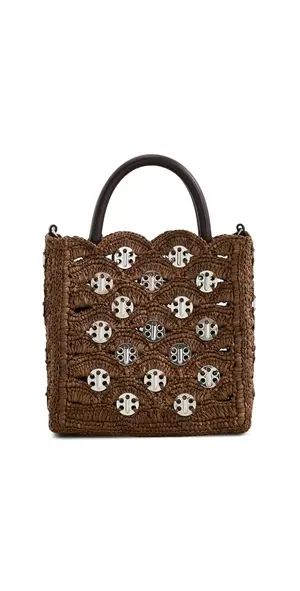 Rabanne Raffia Tote Bag - Brown/silver