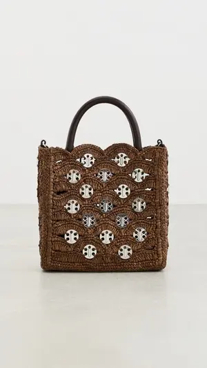 Rabanne Raffia Tote Bag - Brown/silver