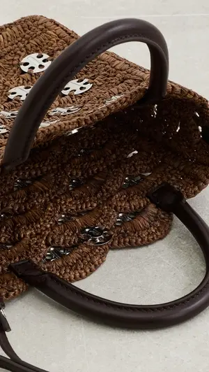 Rabanne Raffia Tote Bag - Brown/silver