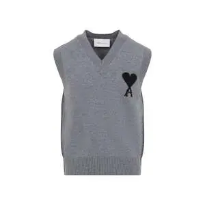 AMI Paris Sleeveless V-neck Sweater - Gray