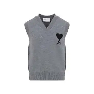 AMI Paris Sleeveless V-neck Sweater - Gray