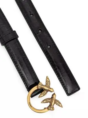 Pinko Shiny Leather Belt With Love Birds Buckle - Black