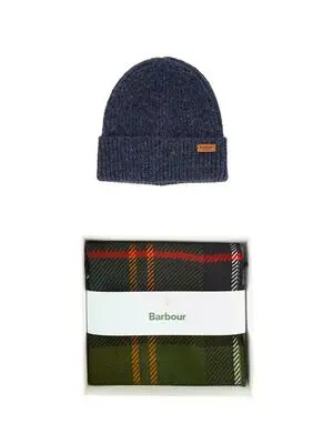 Barbour Tartan-print Beanie And Scarf Set - Green