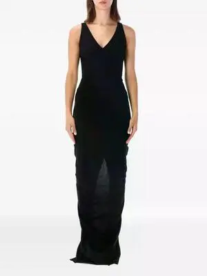 Rick Owens V-neck Maxi Dress With Ruched Detailing