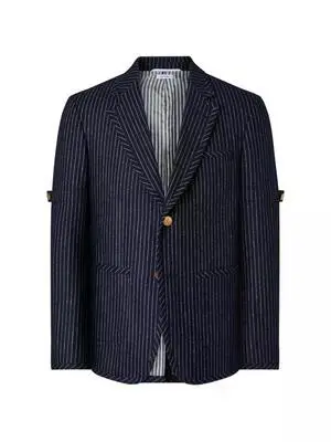 Thom Browne Flannel Chalk Stripe Sportcoat With Armband - Blue
