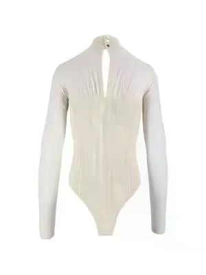 Elisabetta Franchi Ribbed Knit Bodysuit With Sheer Panels - Neutrals