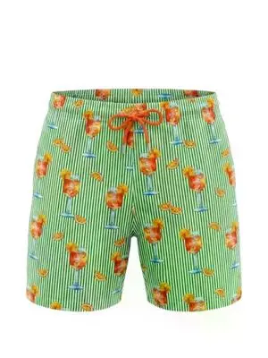 MC2 SAINT BARTH Gustavia Cocktail-print Striped Swim Shorts - Green