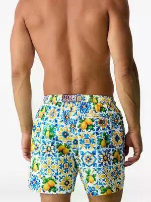 MC2 SAINT BARTH Lemon-print Majolica-pattern Swim Shorts