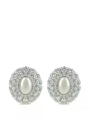 SELF-PORTRAIT Crystal Embellished Oval Earrings - Silver