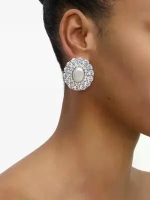 SELF-PORTRAIT Crystal Embellished Oval Earrings - Silver