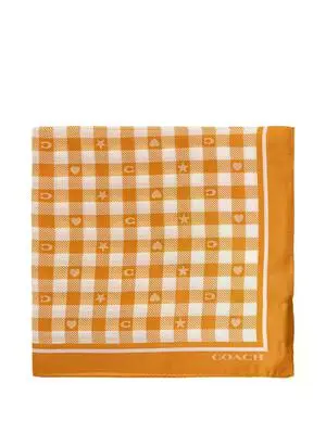 COACH Gingham-print Logo-print Scarf - Orange
