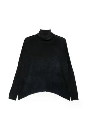 Avant Toi Fine Knit Roll Neck Drop Shoulder Sweater - Blue