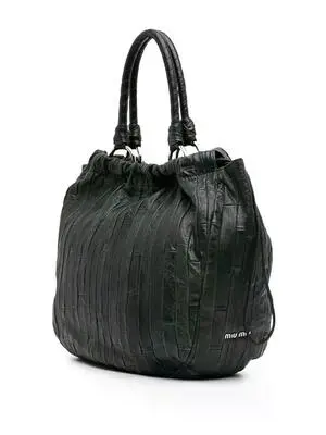 Miu Miu 2010-2026 Nappa Striped Patchwork Shopper Travel Bag - Green