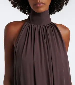 DE LA VALI Adela Halterneck Chiffon Maxi Dress