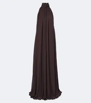 DE LA VALI Adela Halterneck Chiffon Maxi Dress - Brown